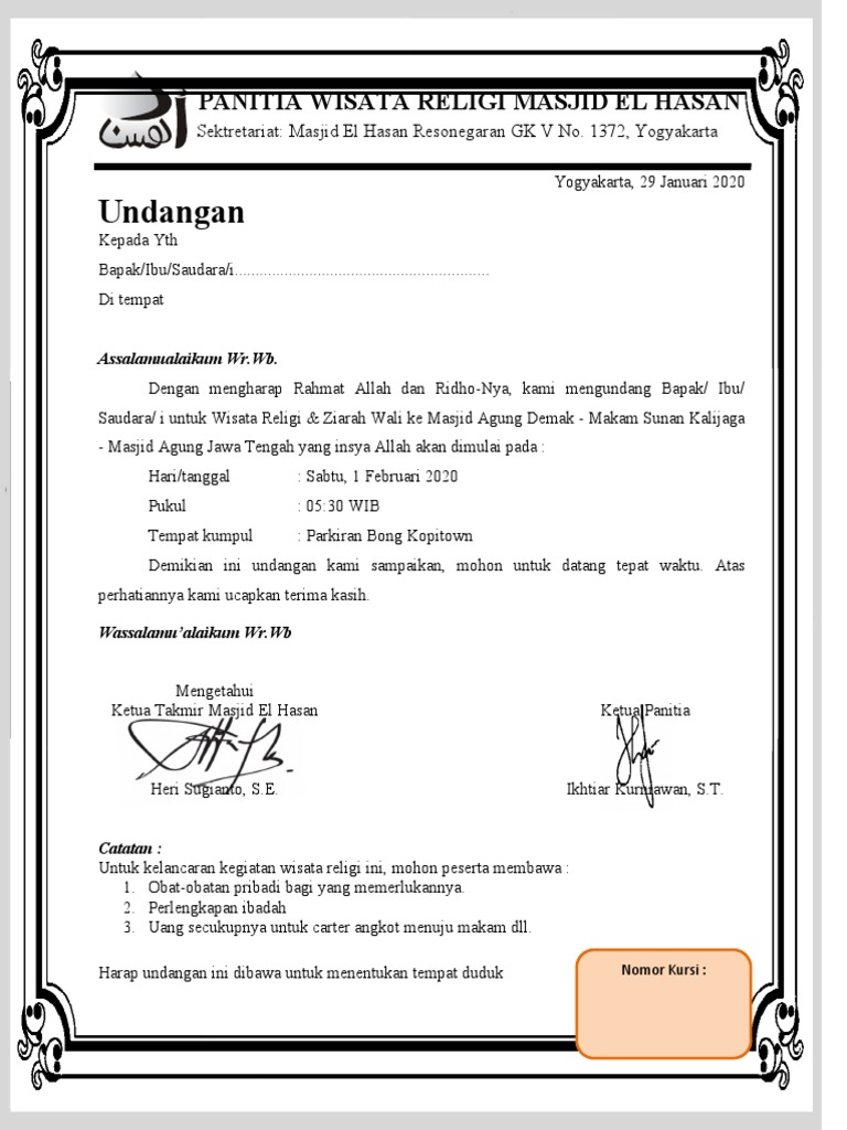 Contoh Undangan Wisata Religi | PDF