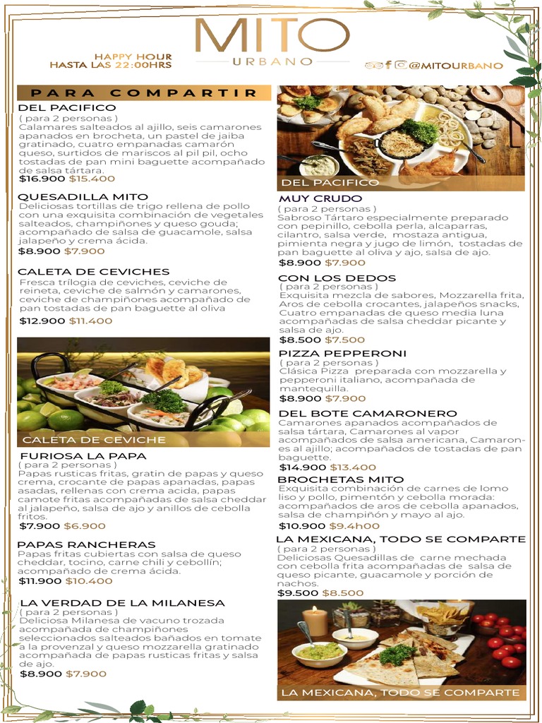 Menú compartido de mariscos y platos para picar del restaurante "Del ...