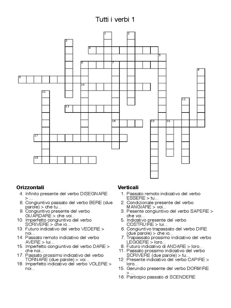 Cruciverba TUTTI VERBI PDF | PDF