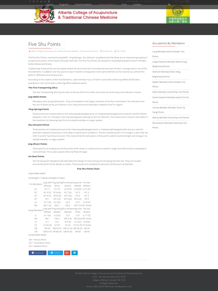 Five Shu Points | Download Free PDF | Meridian (Chinese Medicine) | Yin ...