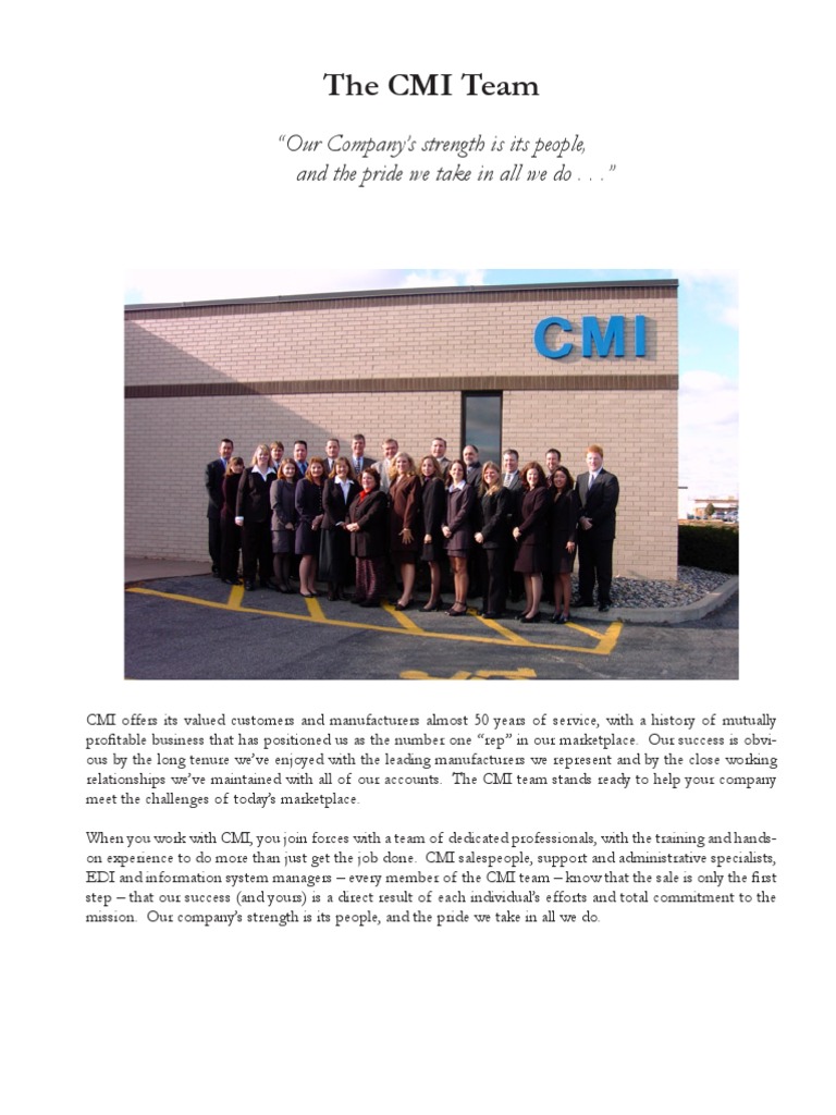 The CMI Team: "Our Company's Strength Is Its People, and The Pride We ...