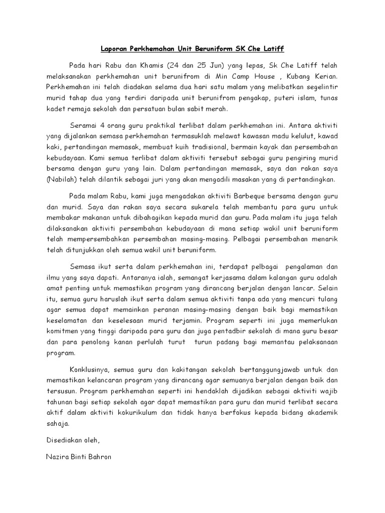 Laporan Perkhemahan Unit Beruniform SK Che Latiff | PDF