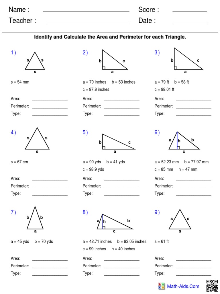 Area and Perimeter of Triangles 1 PDF | PDF | Area | Euclidean Geometry