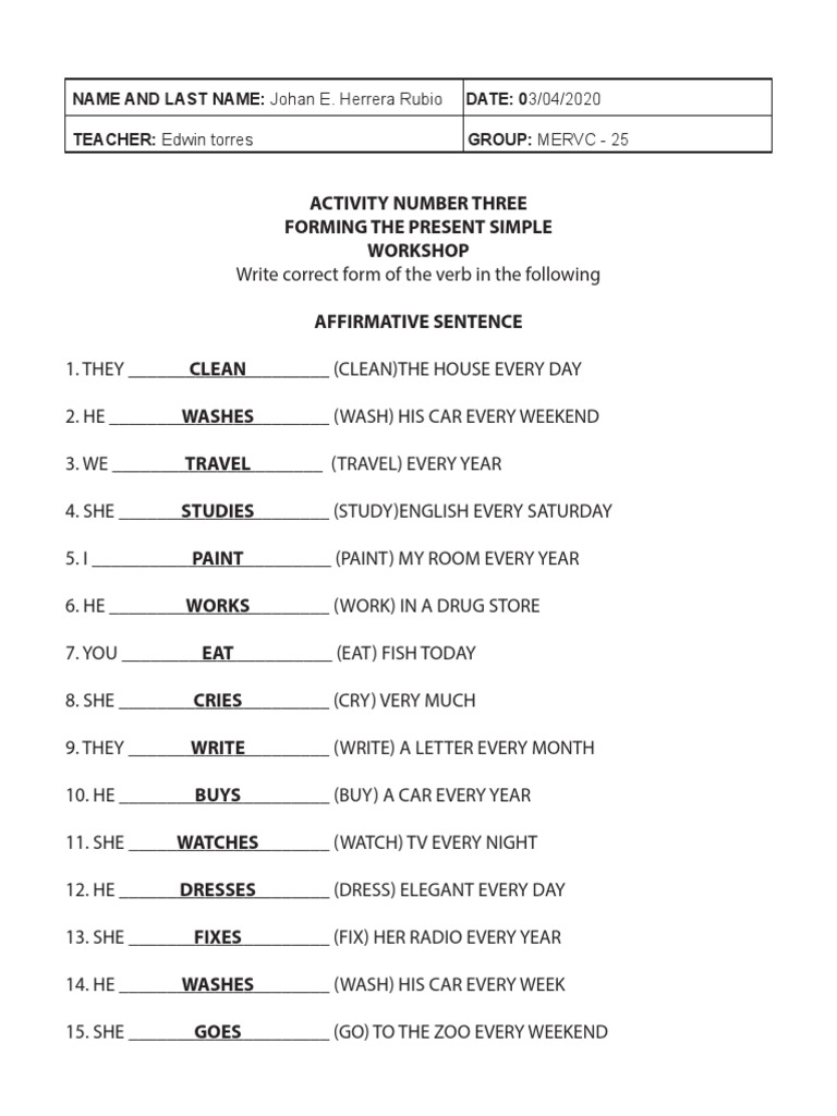 Actividad 3 - Forming The Present Simple | PDF