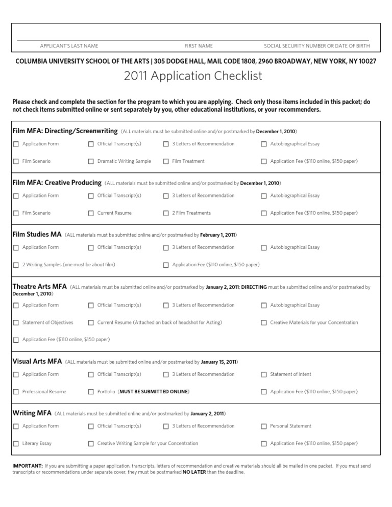 2011 Application Checklist Dynamic | PDF | Arts (General) | Business