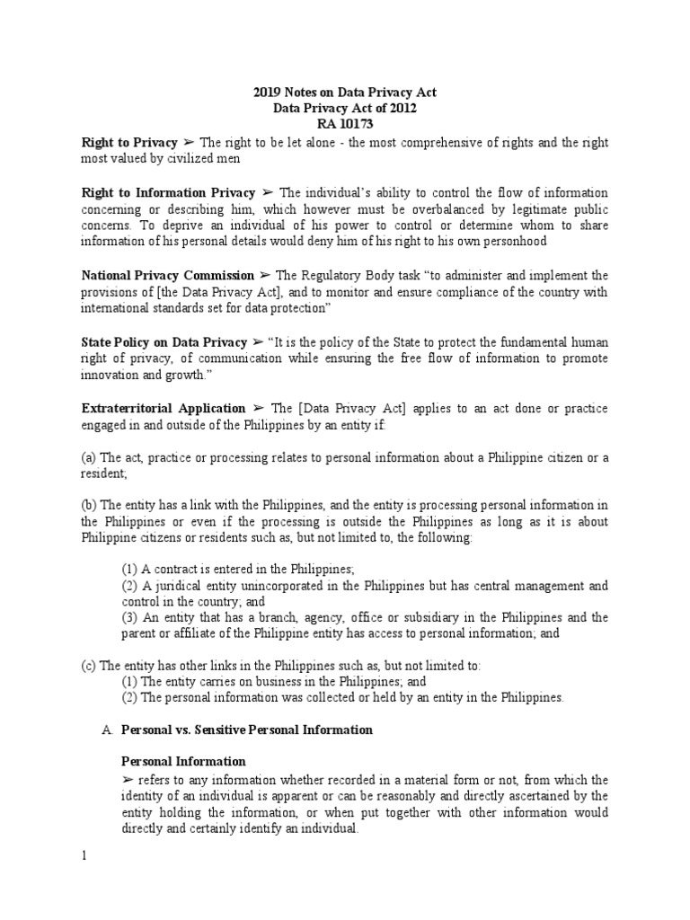 2019 Notes On Data Privacy Act | PDF | Privacy | Physician