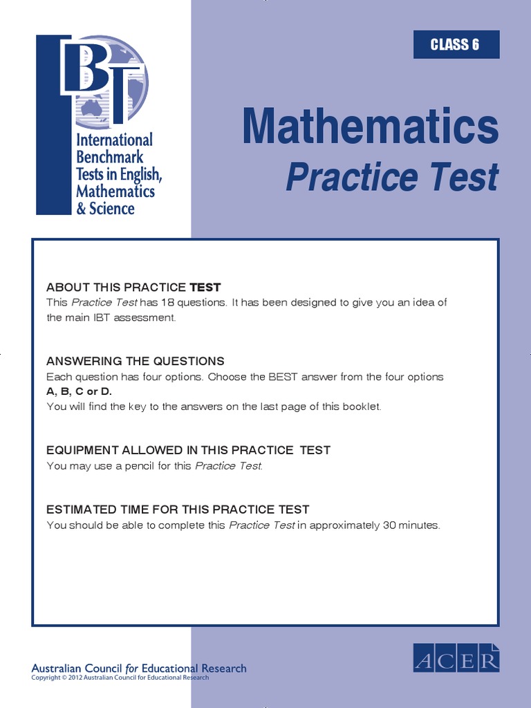 IBT Practice Test Grade 6 Maths | PDF | Teaching Mathematics