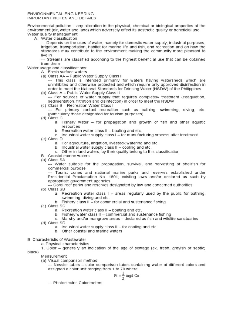 Environmental Engineering Notes | PDF | Sewage Treatment | Atmosphere ...
