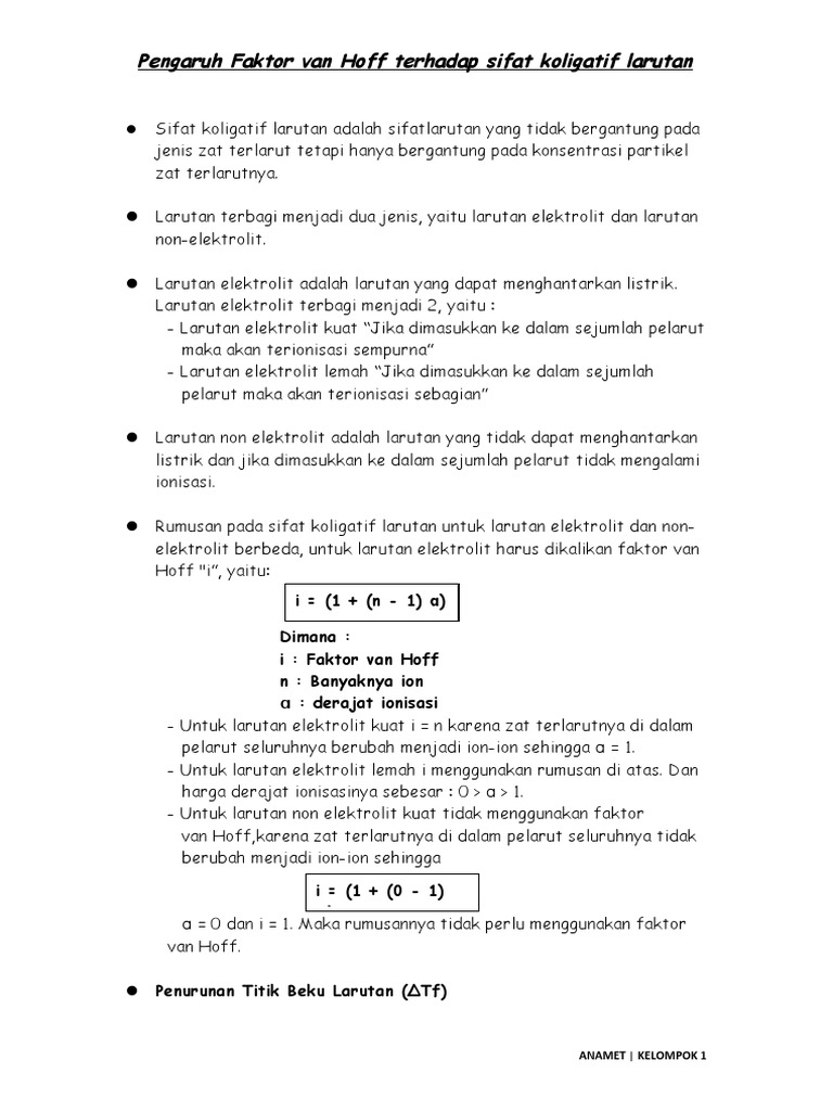 Pengaruh Faktor van Hoff pada Larutan | PDF