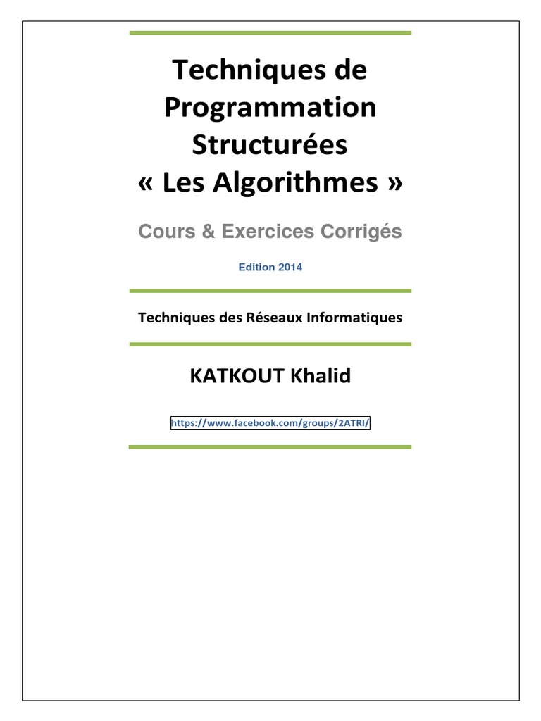 Algorithmes - Cours + Exercices Corrigés - KHALID KATKOUT PDF | PDF | Programme informatique ...