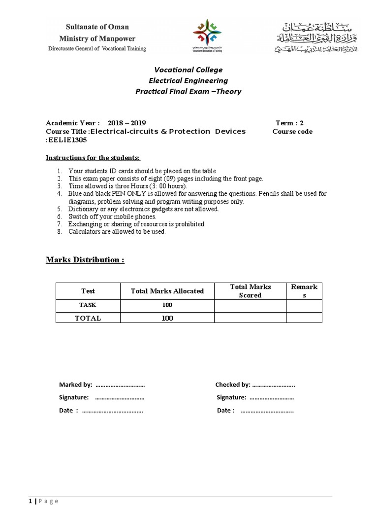 Final Practical Exam For Electrical Circuits | PDF | Electrical Wiring ...