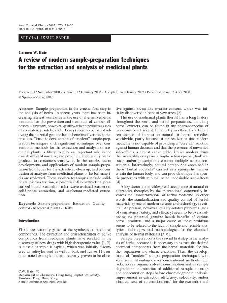 A Review of Modern Sample-Preparation Techniques For The Extraction and ...