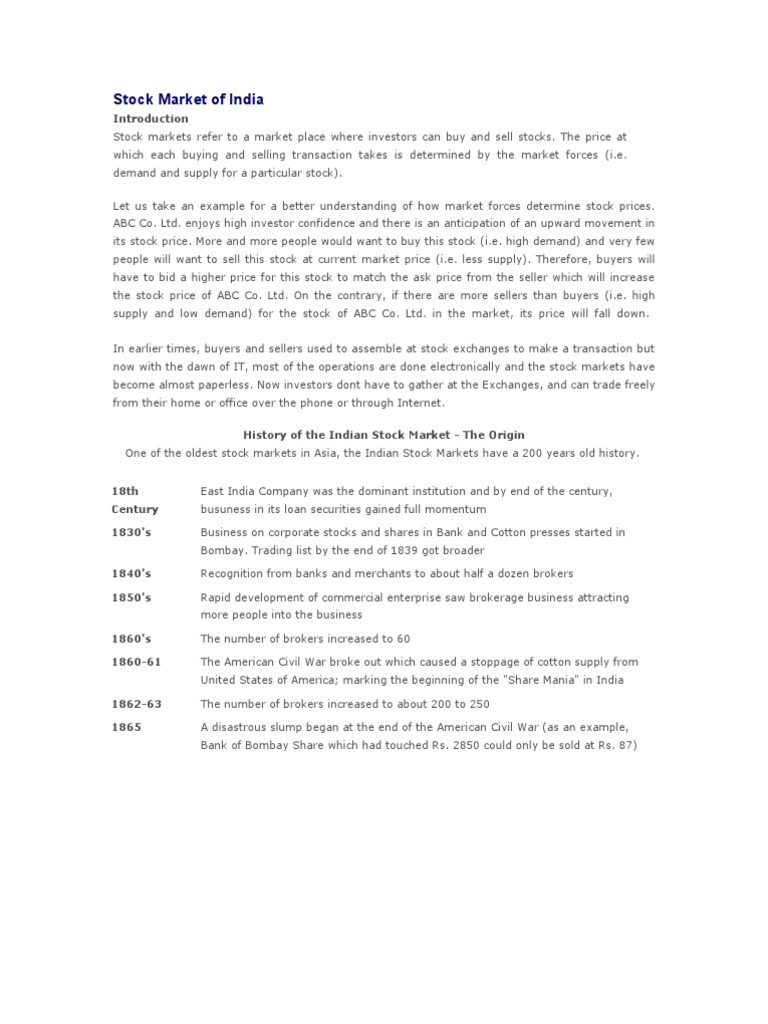 Milestones in The History of Indian Stock Exchanges | PDF | Stock ...