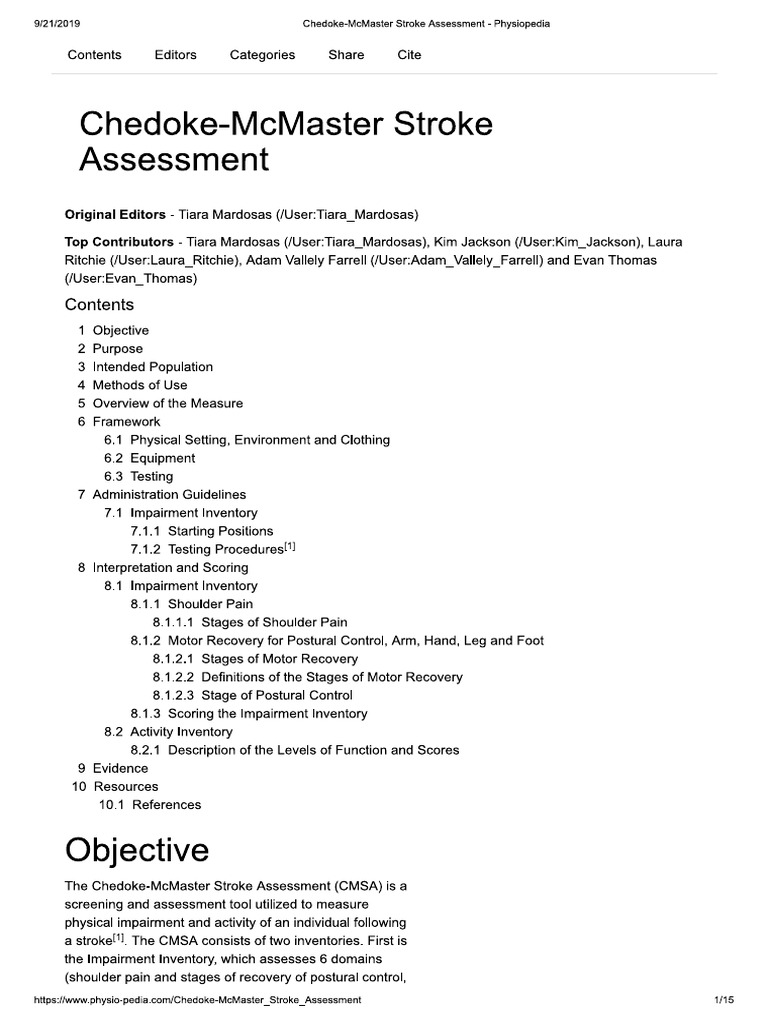 Chedoke-McMaster Stroke Assessment - Physiopedia PDF | PDF