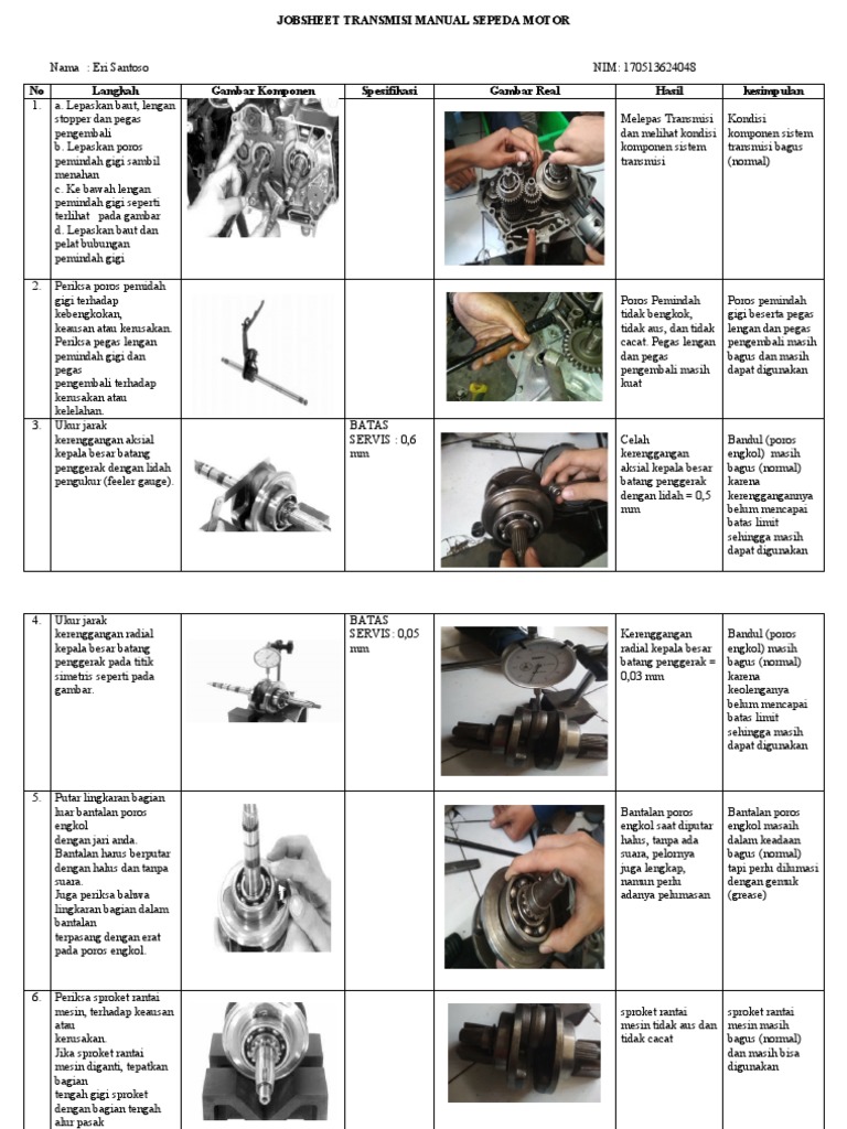 Jobsheet-Sistem Transmisi Sepeda Motor | PDF
