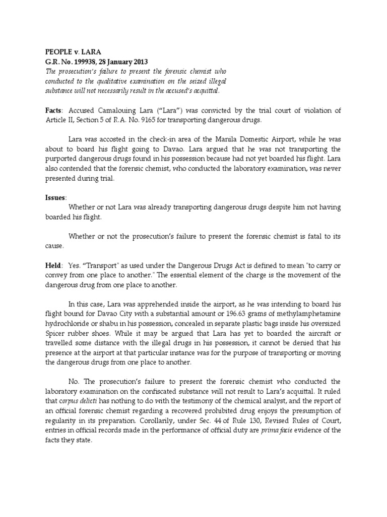 Transporting Shabu: People v. Lara | PDF