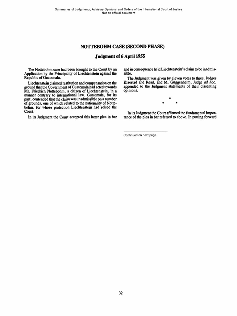 Nottebohm Case: ICJ Judgment Summary | PDF | Nationality | Naturalization