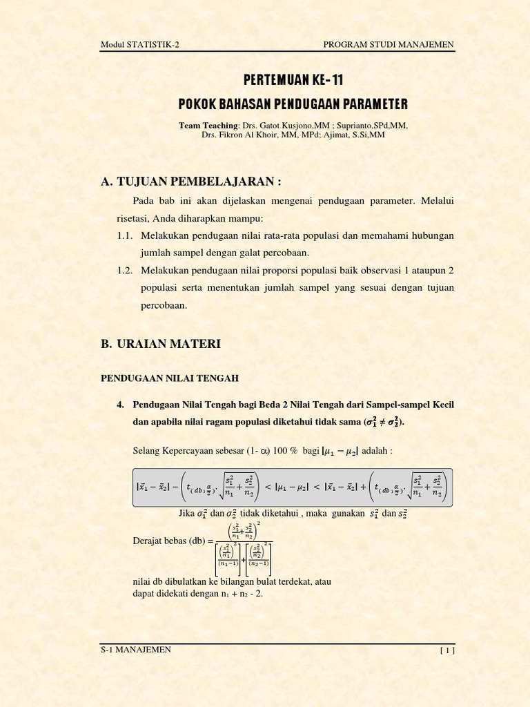 Pendugaan Parameter dalam Statistik Manajemen | PDF