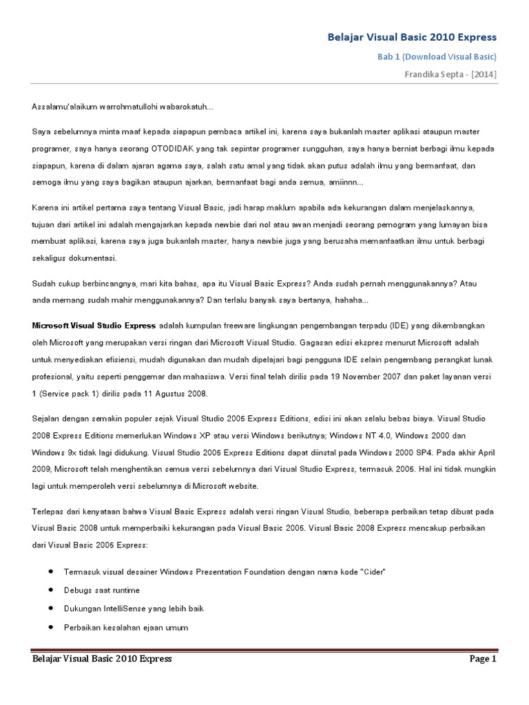 Belajar Visual Basic 2010 Express PDF | PDF