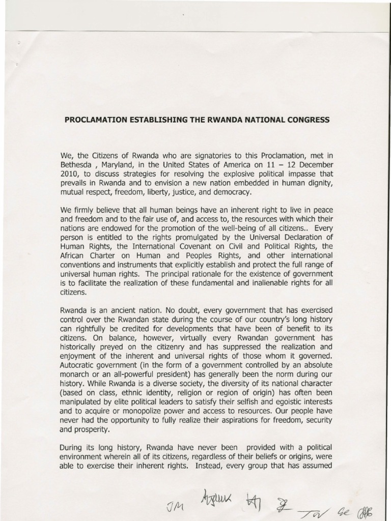 Rwanda National Congress Proclamation | PDF | Rwanda | Human Rights