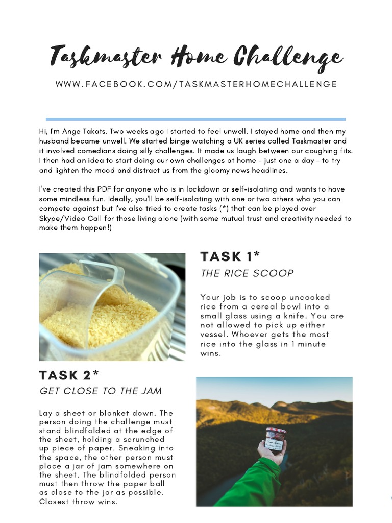 Taskmaster Home Challenge | PDF | Home & Garden