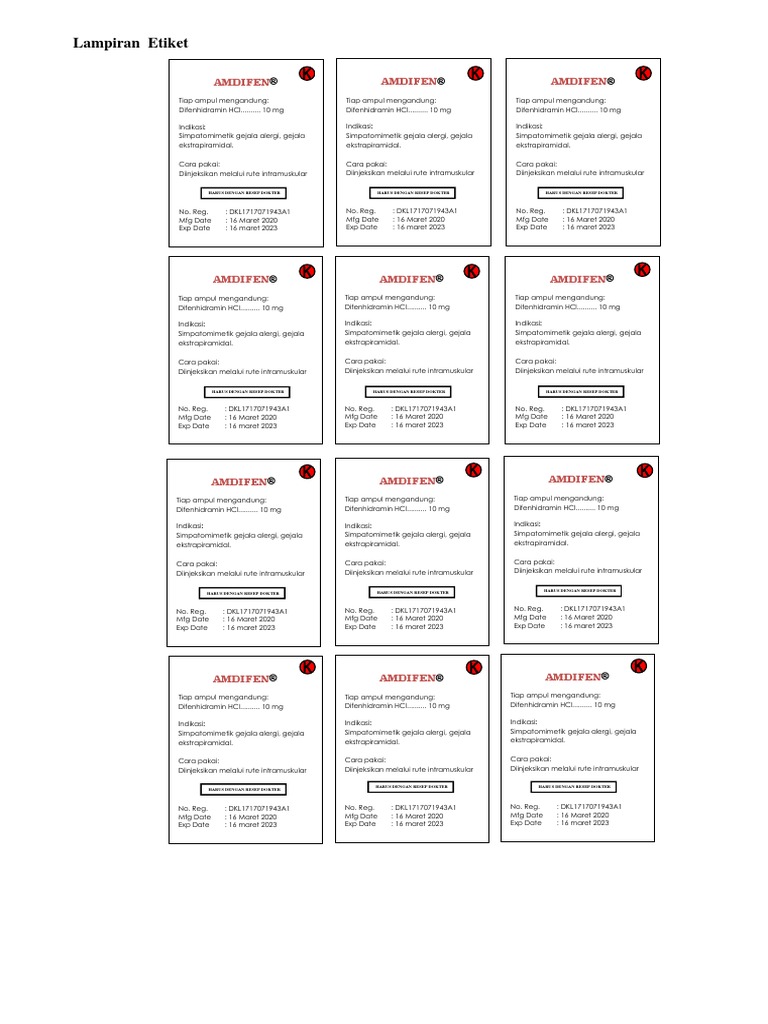 Kemasan Ampul Difenhidramin PDF | PDF