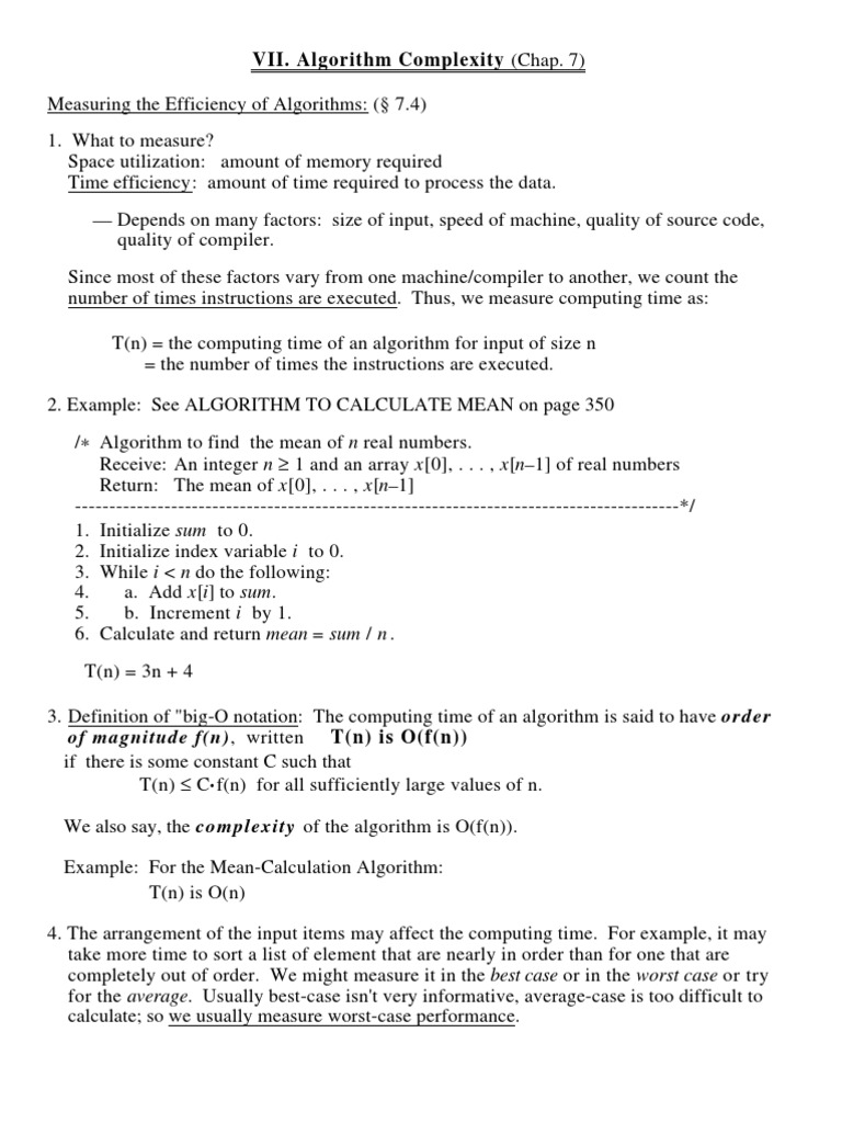 VII. Algorithm Complexity (Chap. 7) : of Magnitude F (N), Written T (N ... VII. Algorithm Complexity (Chap. 7) : of Magnitude F (N), Written T (N ...