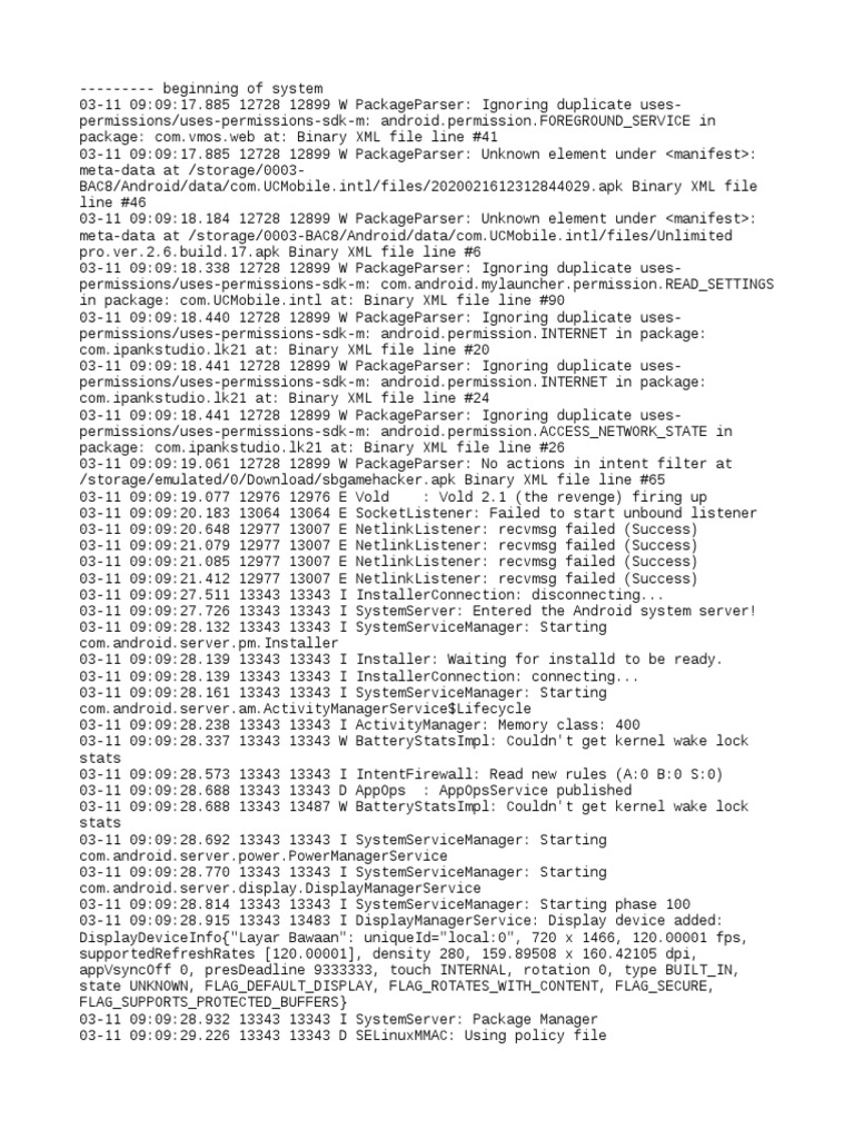 Android System Error Logs | PDF | System Software | Computing