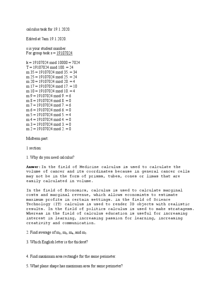 Soal Calculus 2020 Pdf Function Mathematics Derivative
