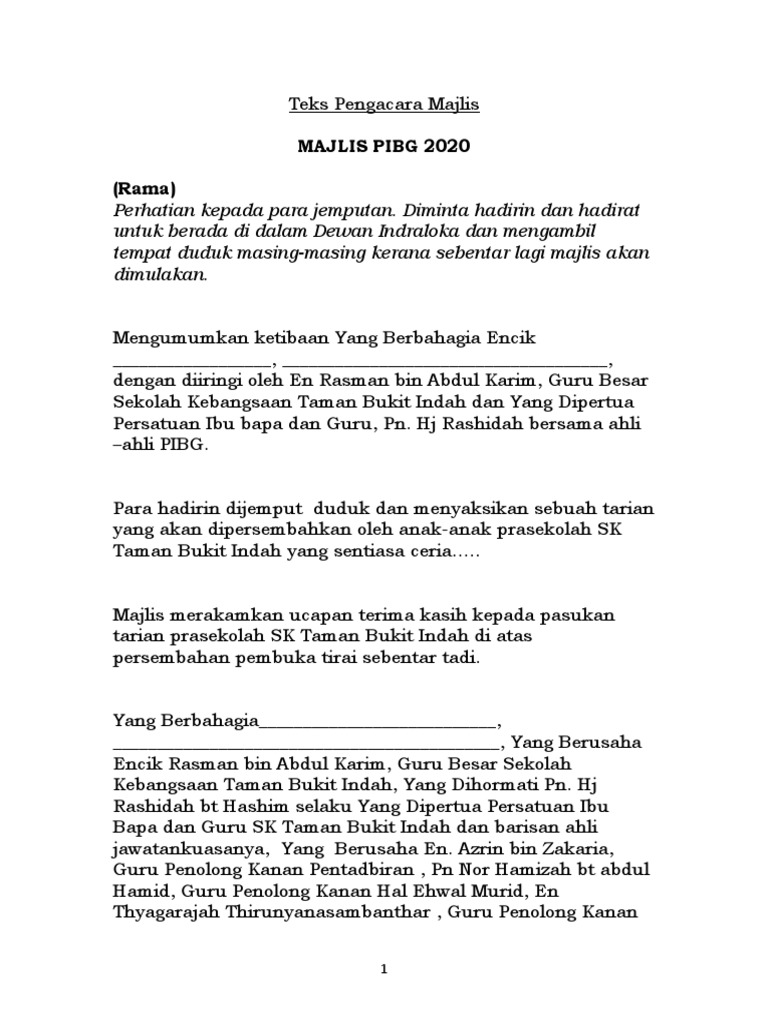 Teks Pengacara Majlis PIBG Dan Anugerah Cemerlang | PDF