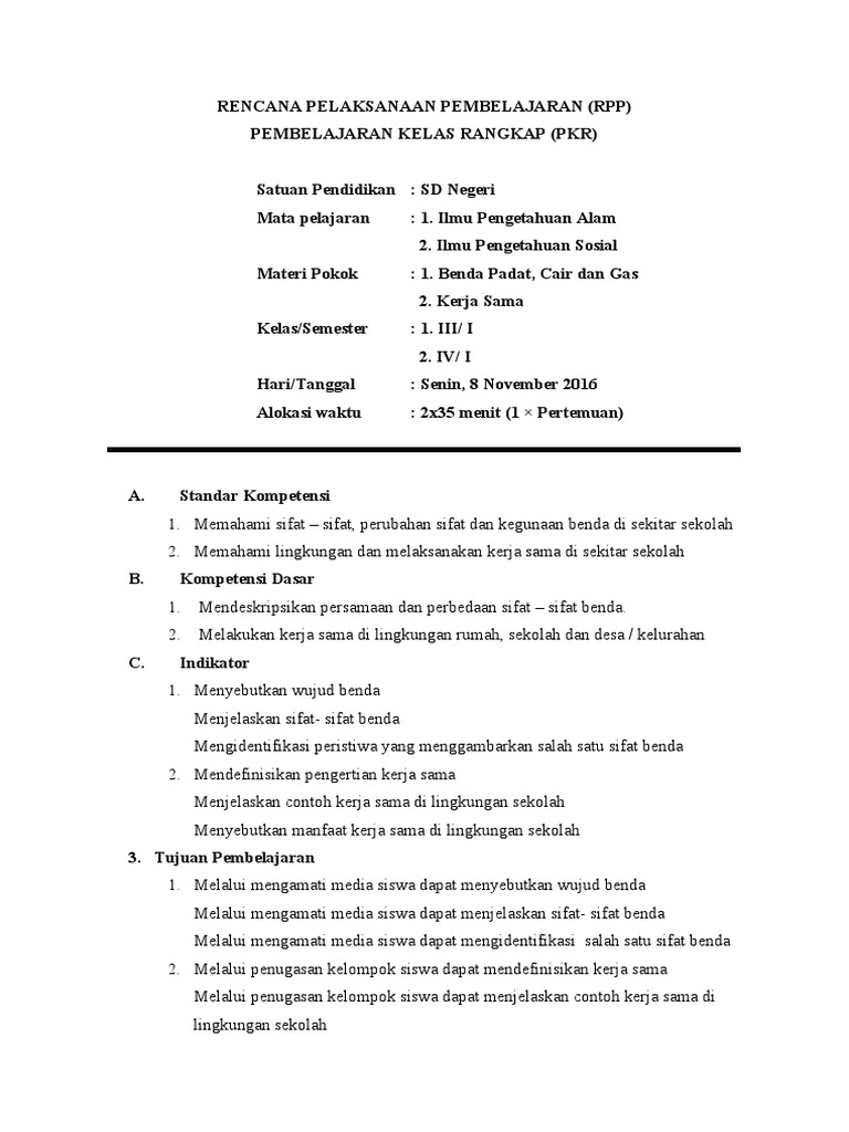 Contoh RPP Pembelajaran Kelas Rangkap 221 | PDF | Karier & Perkembangan