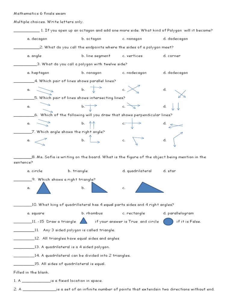 Mathematics 6 Finals Exam | PDF | Triangle | Rectangle