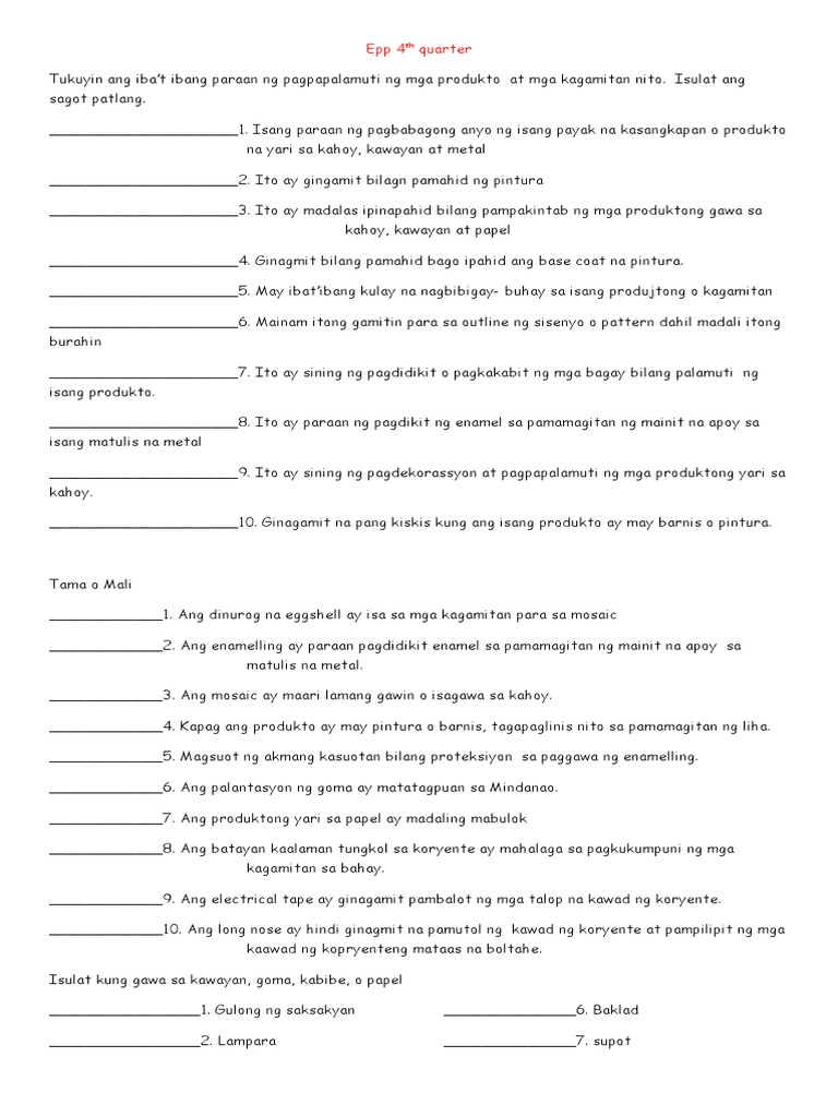 EPP 6 - 4th Quarter Exam | PDF