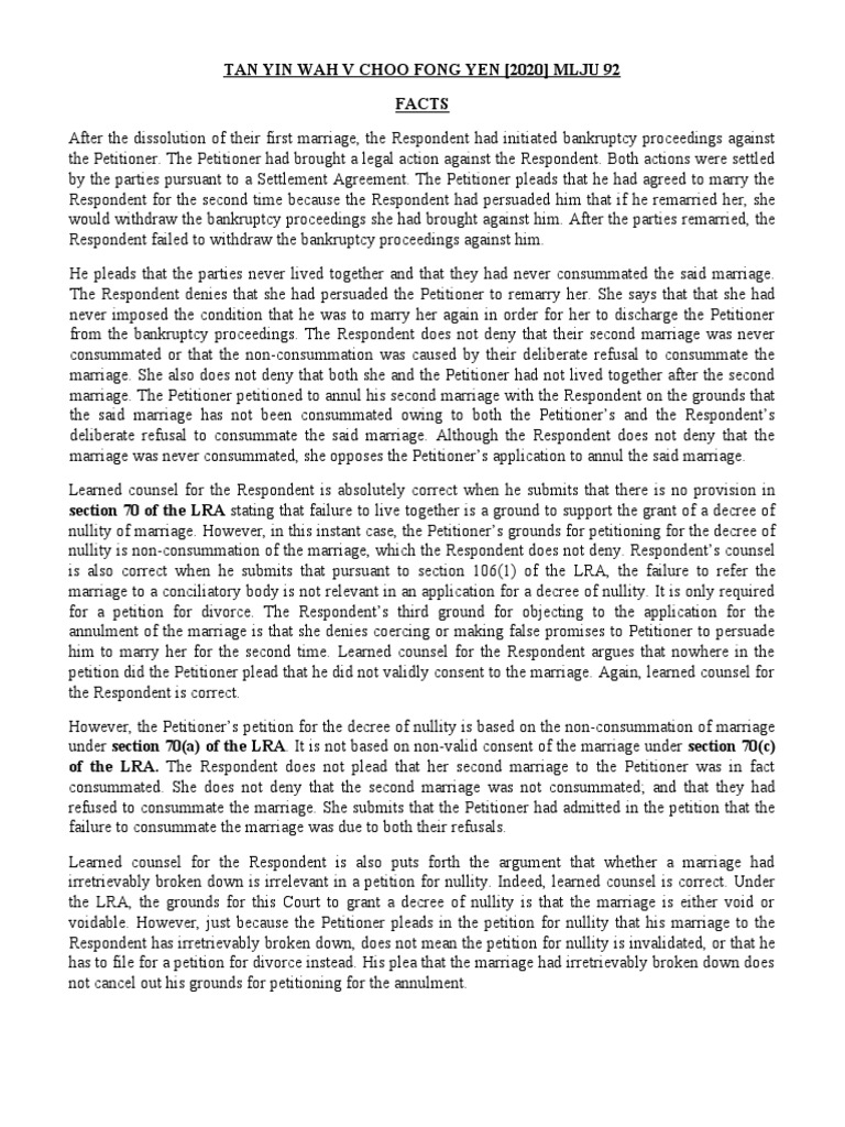 Court Grants Decree of Nullity Based on Non-Consummation of Marriage ...