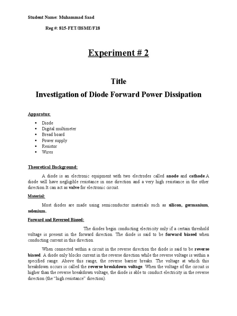 Diode Forward Power Dissipation Study | PDF | Diode | Electrical ...