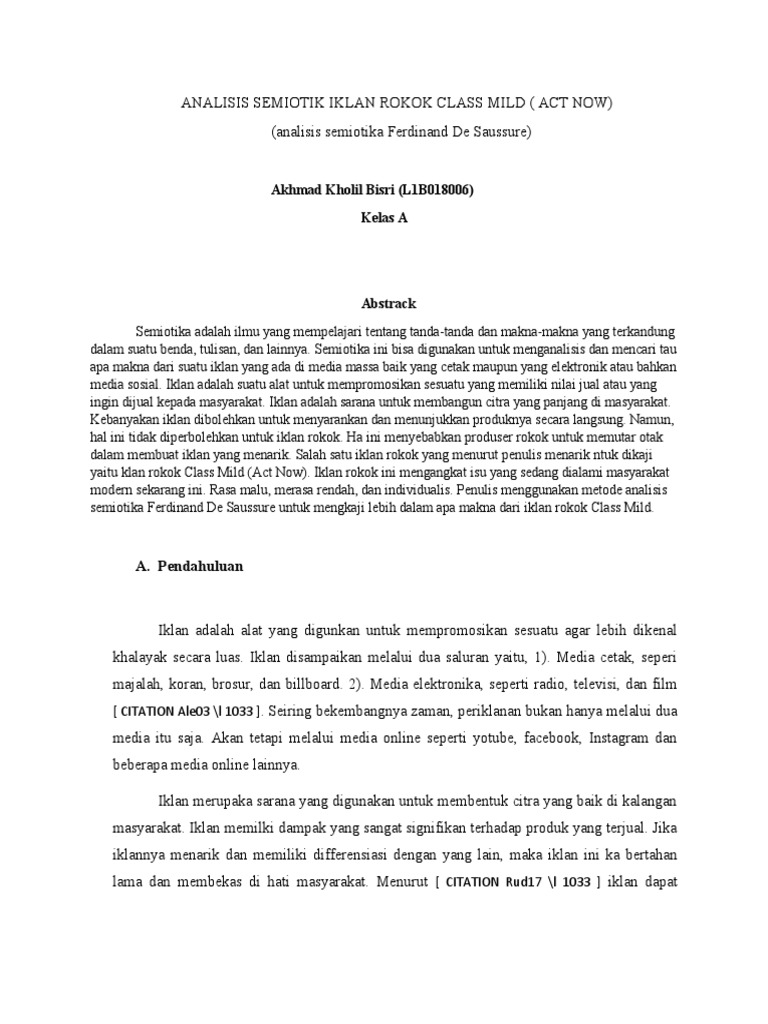 Analisis Semiotik Iklan Class Mild | PDF
