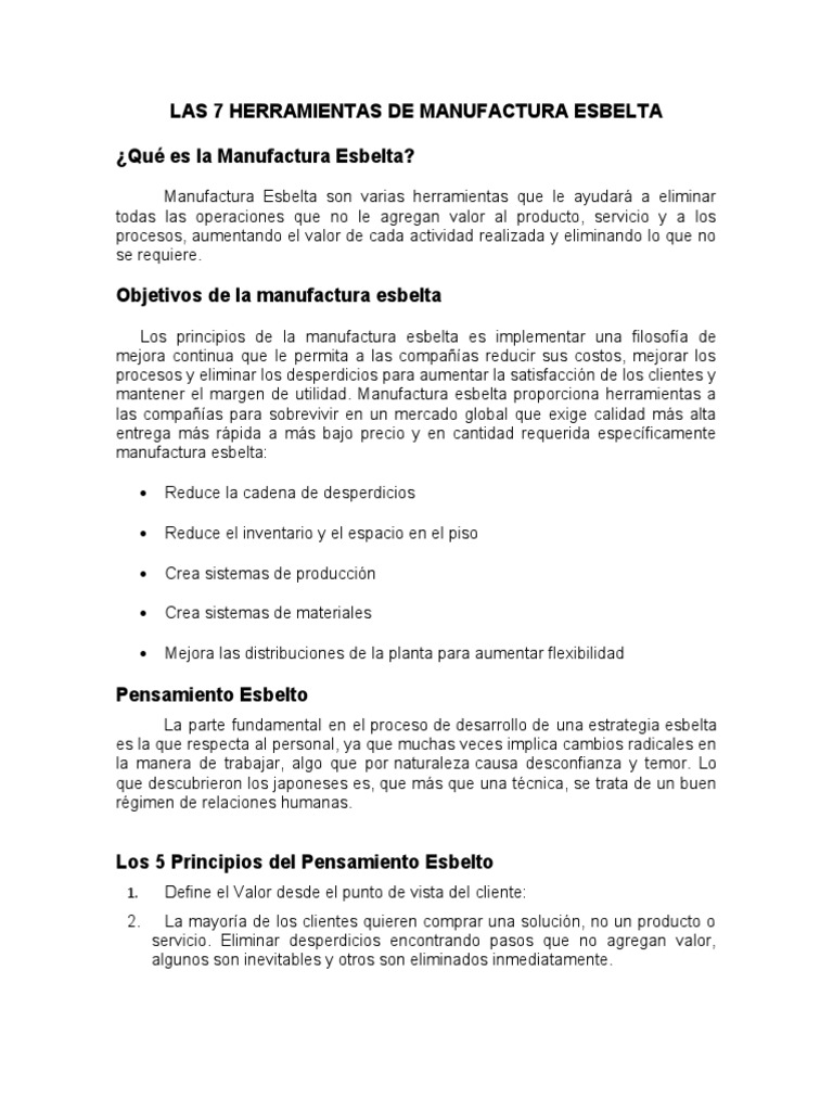 Las 7 Herramientas de Manufactura Esbelta | PDF | Lean Manufacturing | Producción y fabricación