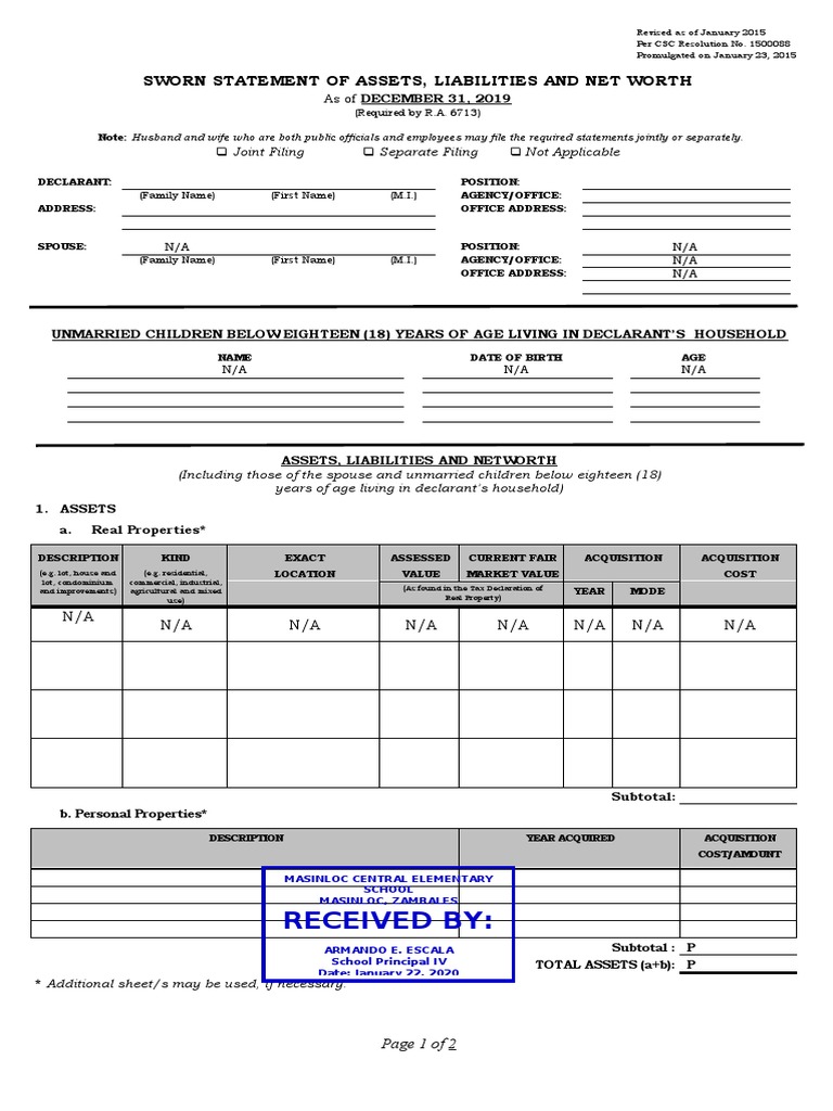 2019 Saln Sample Mces | PDF | Net Worth | Mergers And Acquisitions