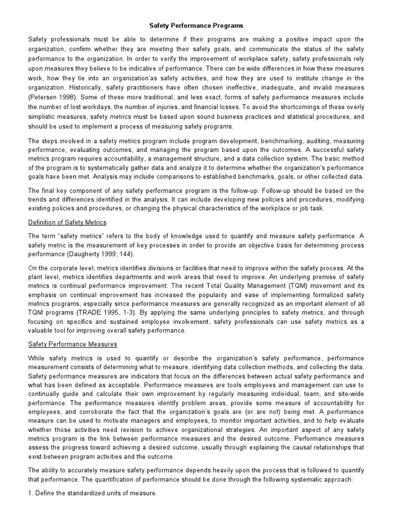 Safety Performance Programs | PDF | Safety | Data Analysis