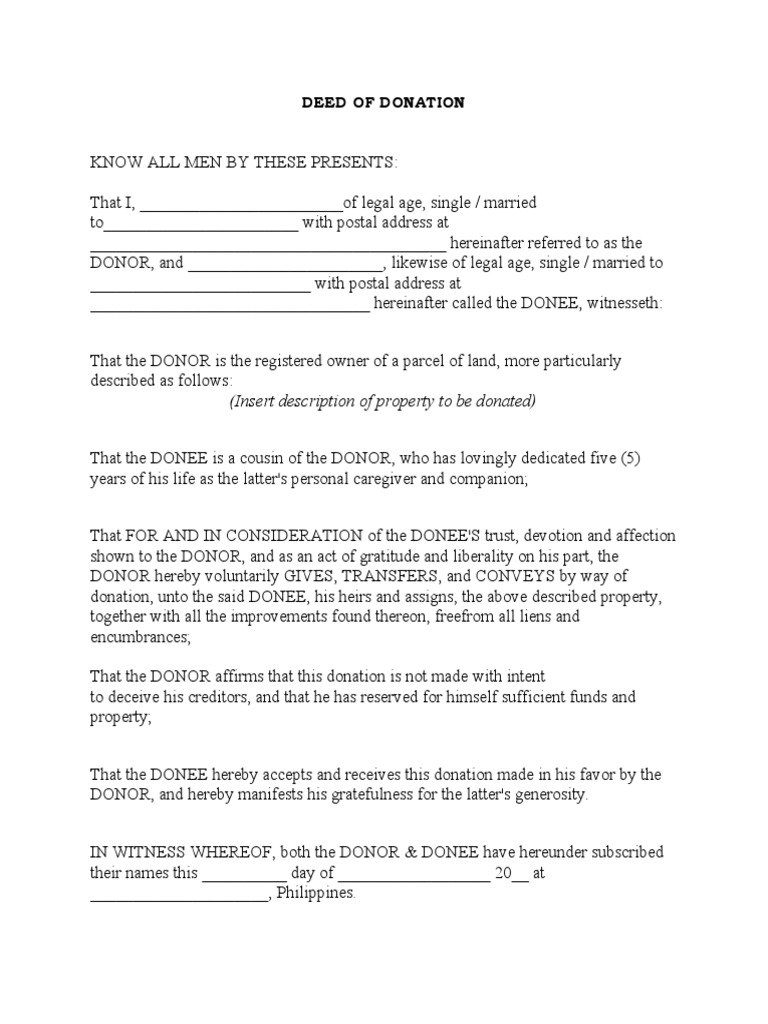 Deed of Donation | PDF | Deed | Law And Economics