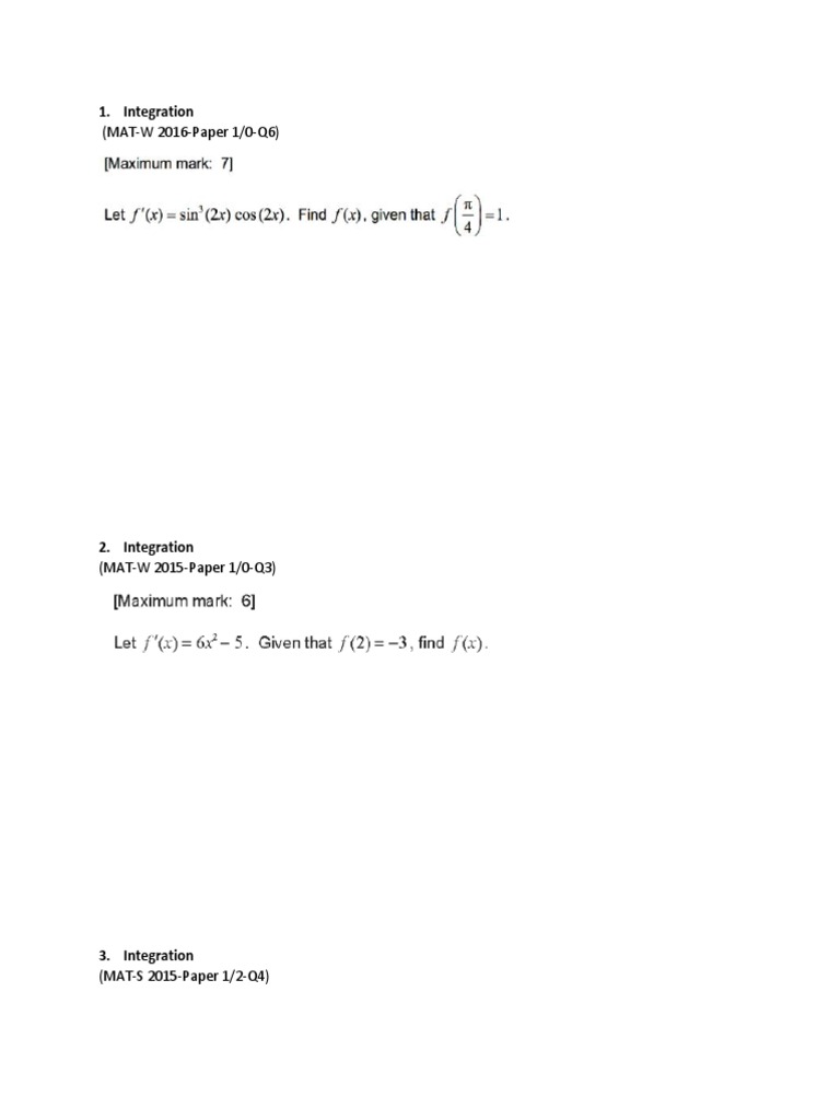 Math Exam Topics: Integration, Probability & More | PDF