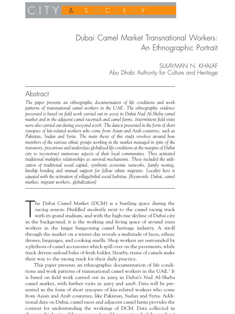Khalaf - Dubai Camel Market Transnational Workers - An Ethnographic Portrait | PDF | United Arab ...
