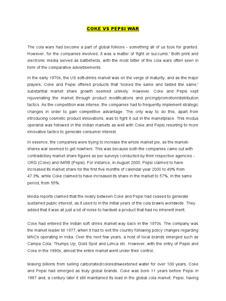 Coke VS Pepsi Case Study | PDF | Coca Cola | Pepsi