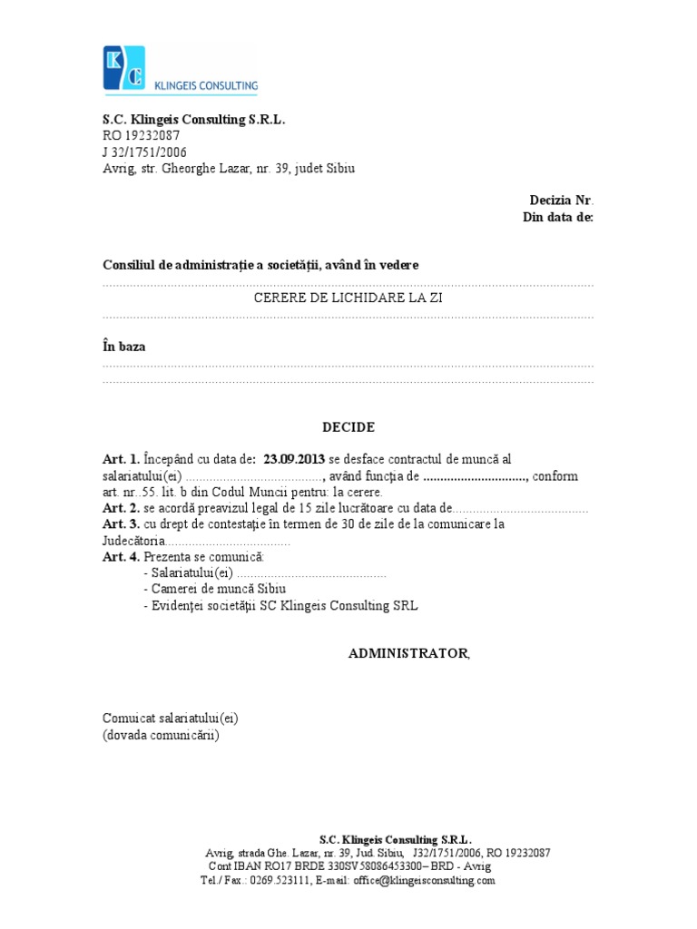 Decizie Lichidare Model | PDF