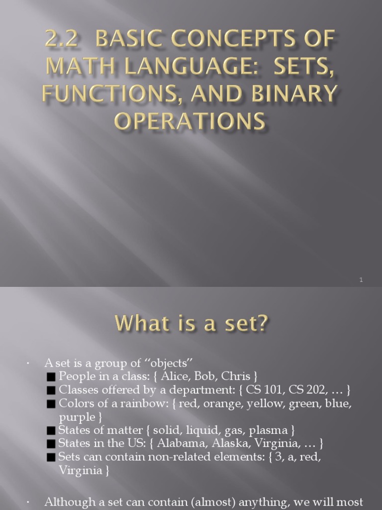 2.2 Basic Concepts of Math Language - Sets, Functions, and Binary ...