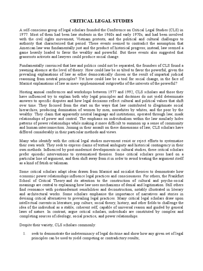 Critical Legal Studies Study Notes | PDF | Indeterminacy (Philosophy ...