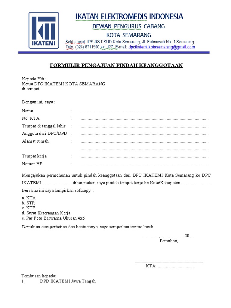 Formulir Pengajuan Mutasi DPC Kota SMG - Rev Feb2018 | PDF