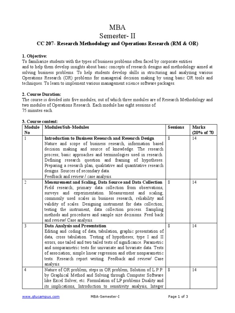 MBA Semester-II: CC 207 - Research Methodology and Operations Research (RM & OR) | PDF | Data ...
