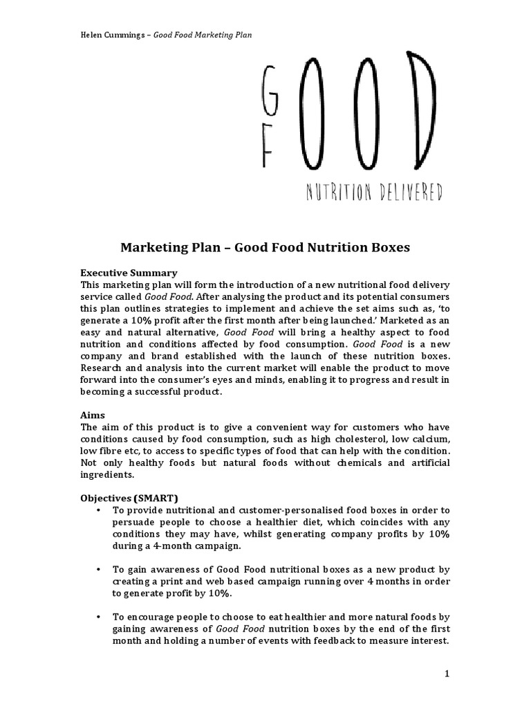 Good Food Marketing Plan Overview | PDF | Foods | Advertising