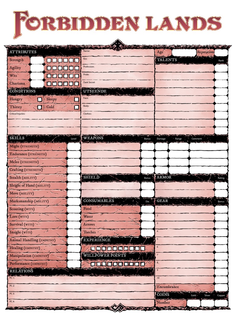 Fbl-Character - Sheet - ENG Forbidden Lands | PDF | Leisure | Sports
